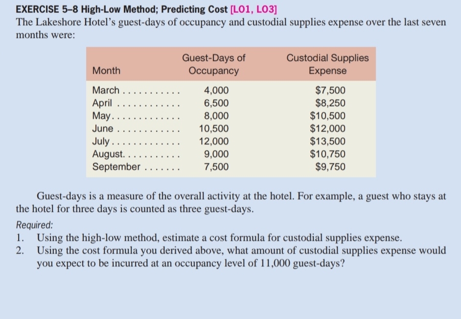 Solved EXERCISE 5-8 ﻿High-Low Method; Predicting Cost [L01, | Chegg.com