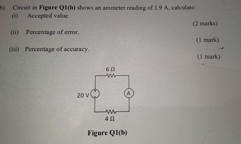 Solved b) ﻿Circuit in Figure Q1(b) ﻿shows an ammeter reading | Chegg.com
