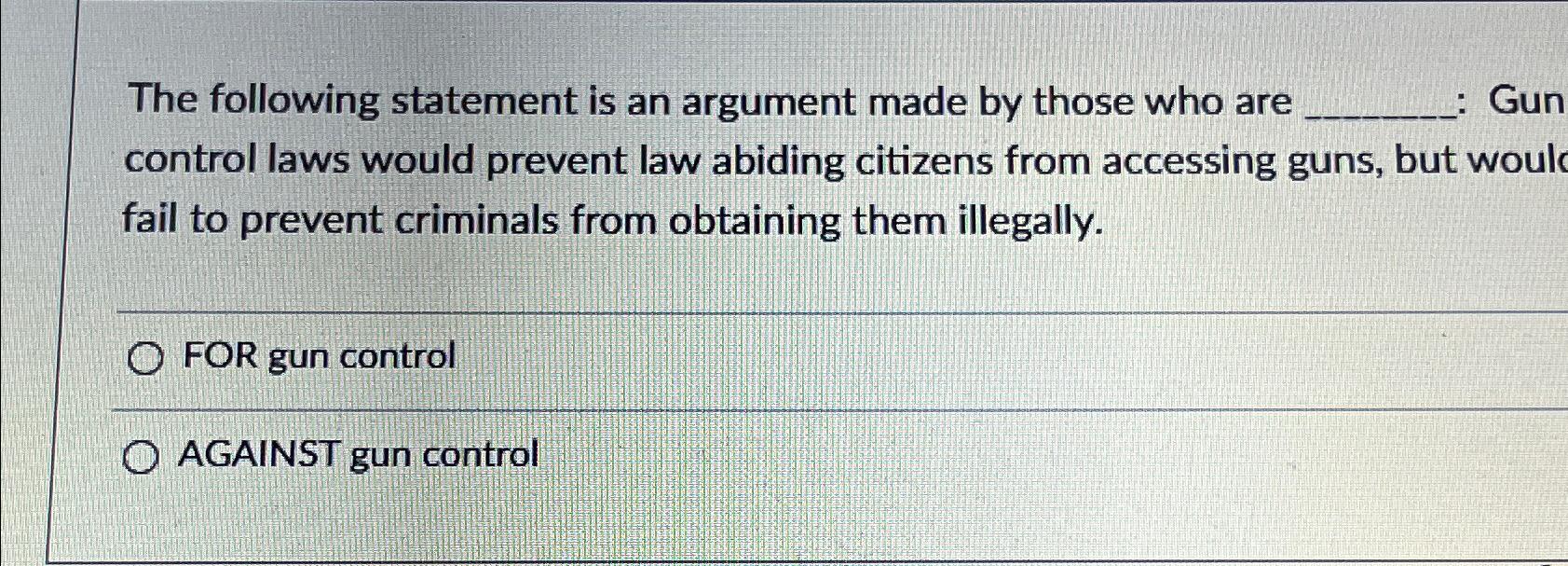 Solved The following statement is an argument made by those | Chegg.com