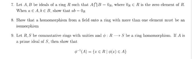 Solved Let A,B ﻿be ideals of a ring R ﻿such that A∩nB=0R, | Chegg.com