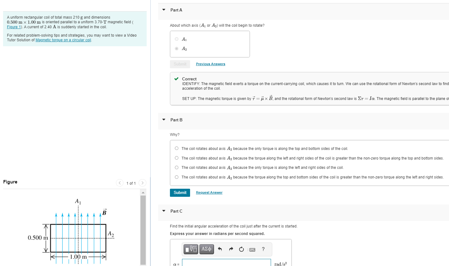 Solved A uniform rectangular coil of total mass 210g ﻿and | Chegg.com