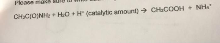 Solved Please make CH3C(O)NH2 + H2O + H+ (catalytic amount) | Chegg.com