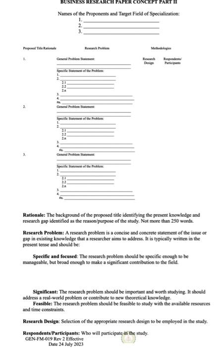 Names of the Proponents and Target Field of | Chegg.com