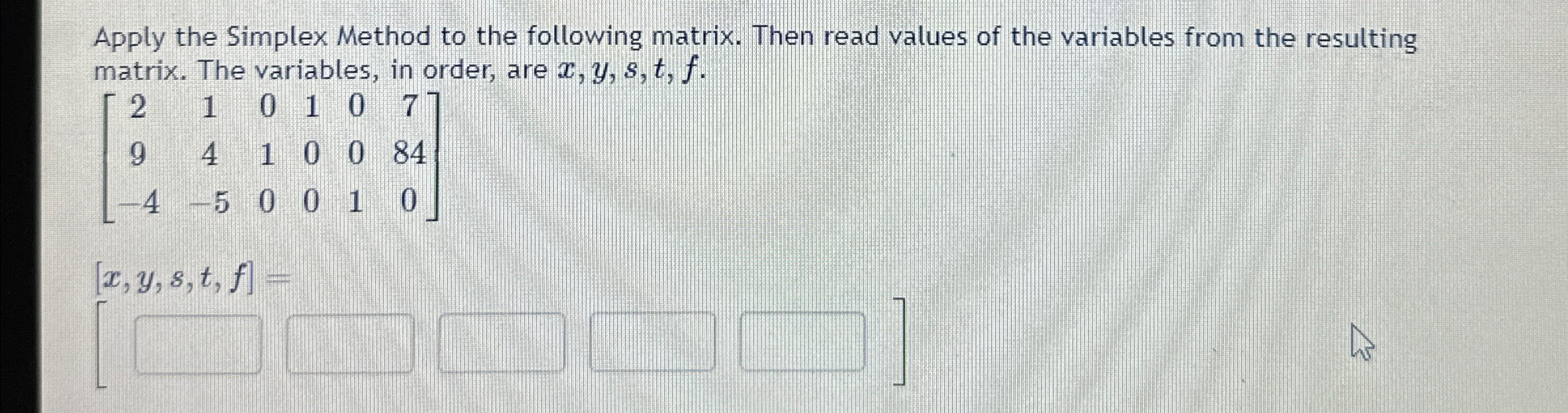 Apply the Simplex Method to the following matrix. | Chegg.com