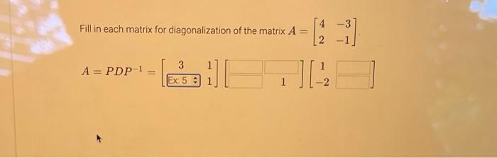 Solved -3 Fill in each matrix for diagonalization of the | Chegg.com