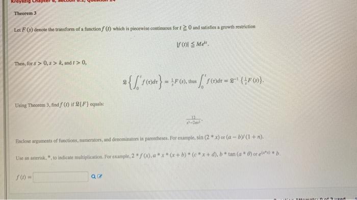 Solved reys Theorem 3 Let F(*) denote the transform of a | Chegg.com