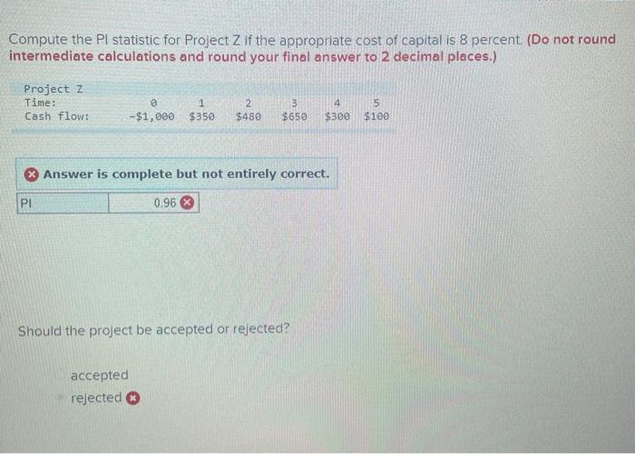 Solved Compute the PI statistic for Project Z if the | Chegg.com