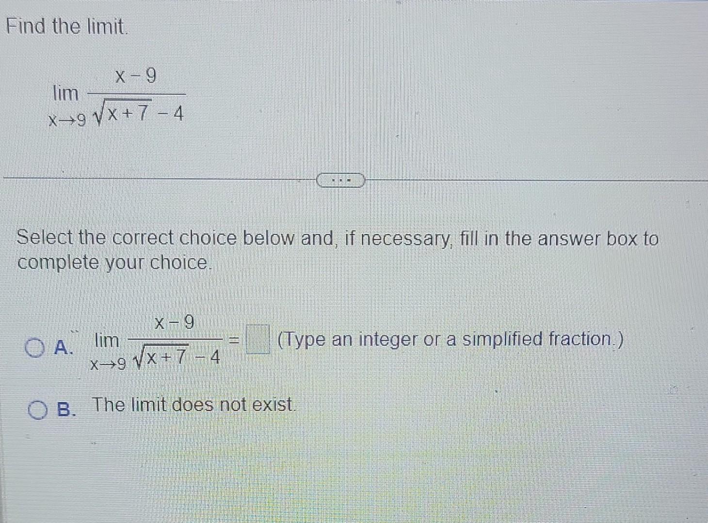 Solved Find the limit. \\[ \\lim _{x \\rightarrow 9} | Chegg.com