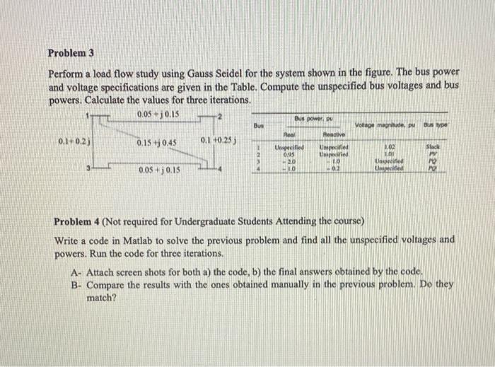 Solved Problem 3 Perform a load flow study using Gauss | Chegg.com