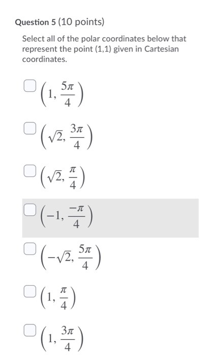 Solved Question 5 (10 points) Select all of the polar | Chegg.com
