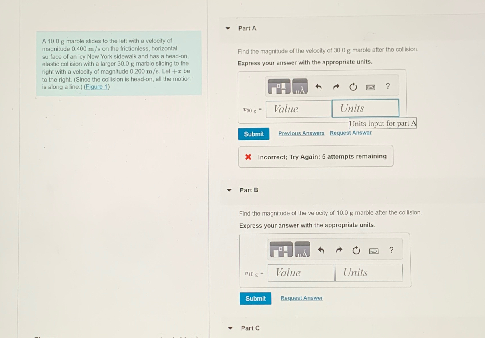 Solved A 10.0g ﻿marble slides to the left with a velocity of | Chegg.com