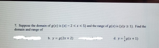 Solved 7. Suppose the domain of g(x) is {x- 2 1). Find the | Chegg.com