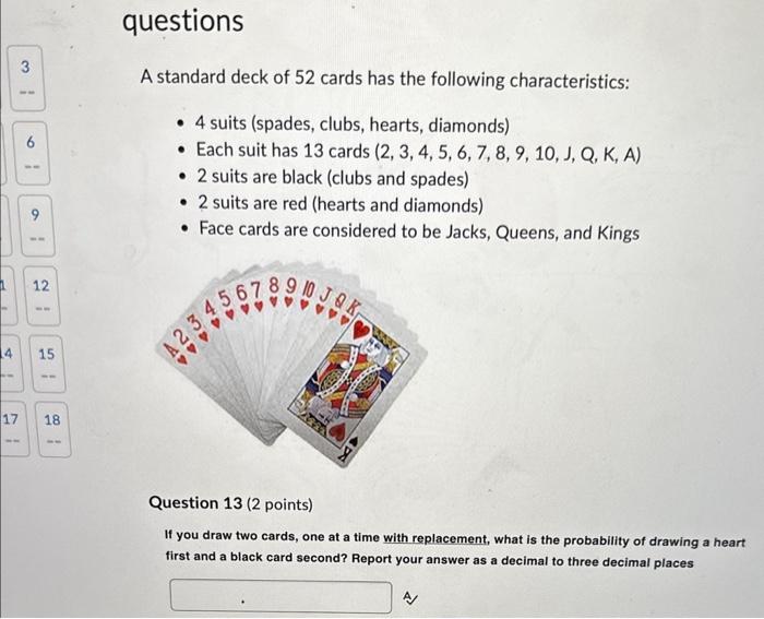 Solved A standard deck of 52 cards has the following | Chegg.com