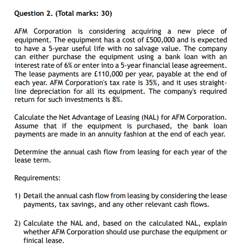 Solved Question 2. (Total marks: 30)AFM Corporation is | Chegg.com