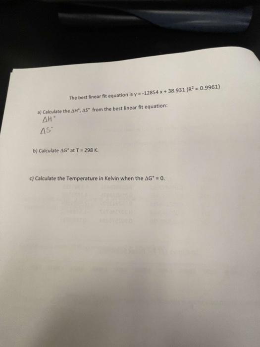 Solved The best linear fit equation is | Chegg.com