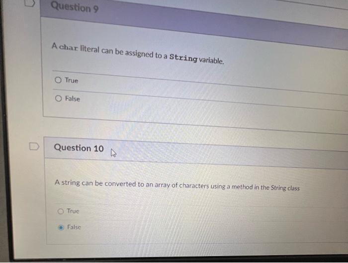 Solved A char literal can be assigned to a String variable. | Chegg.com