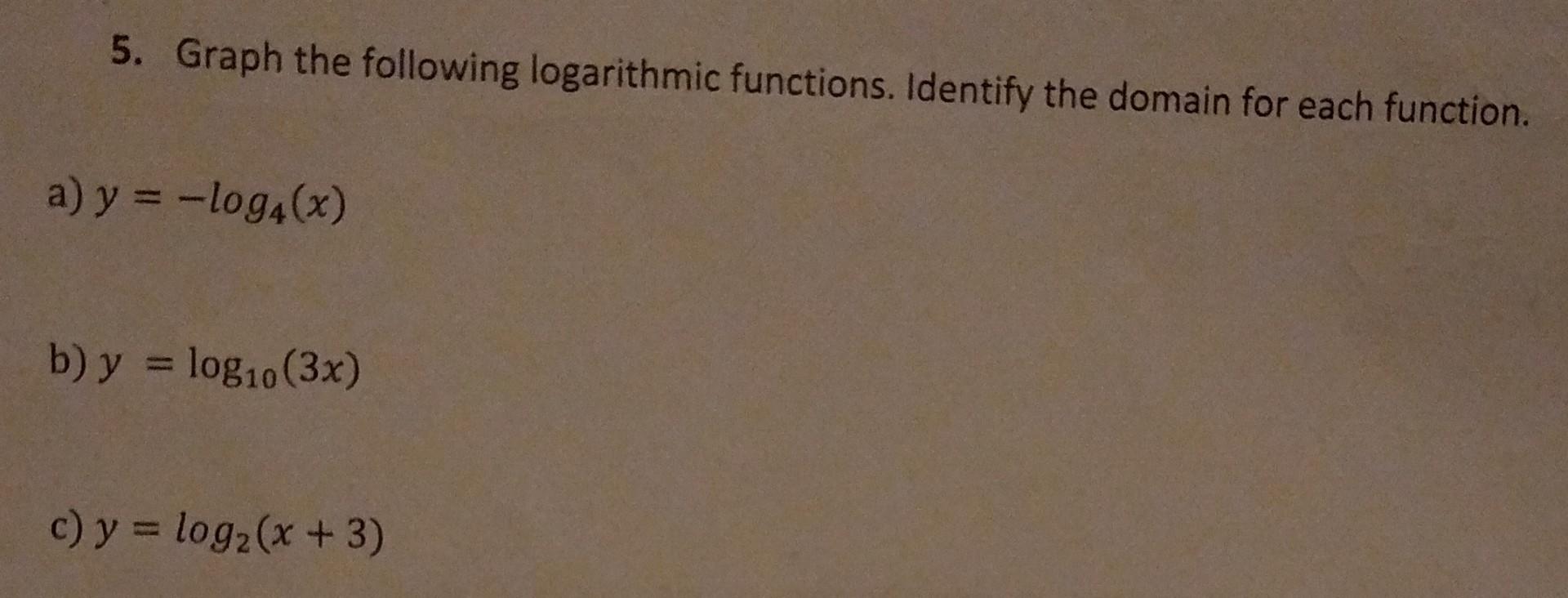 Solved 5. Graph the following logarithmic functions. | Chegg.com