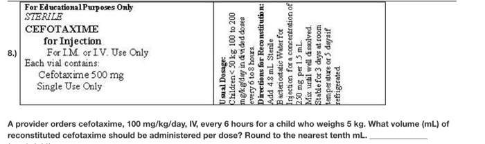 Solved For Educational Purposes only STERILE CEFOTAXIME for | Chegg.com