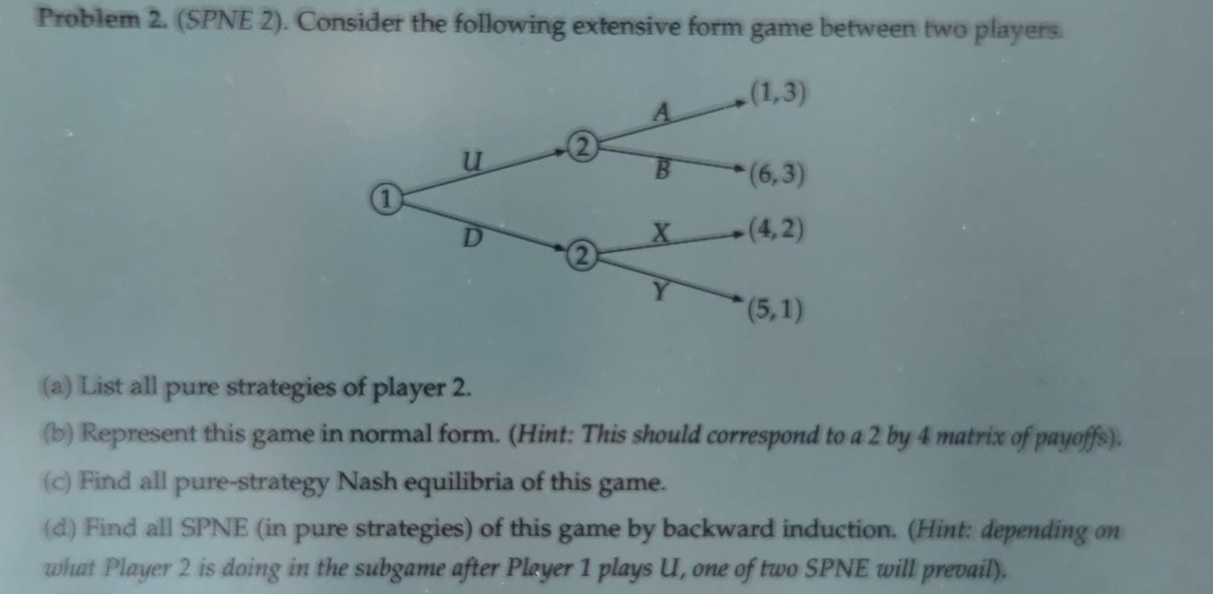 Problem 2. (SPNE 2). Consider the following extensive | Chegg.com