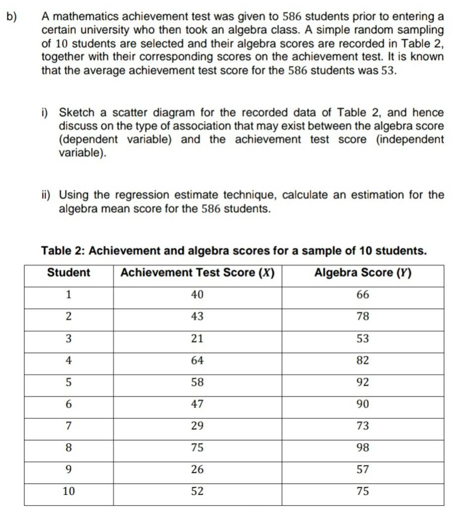Solved b) A mathematics achievement test was given to 586 | Chegg.com