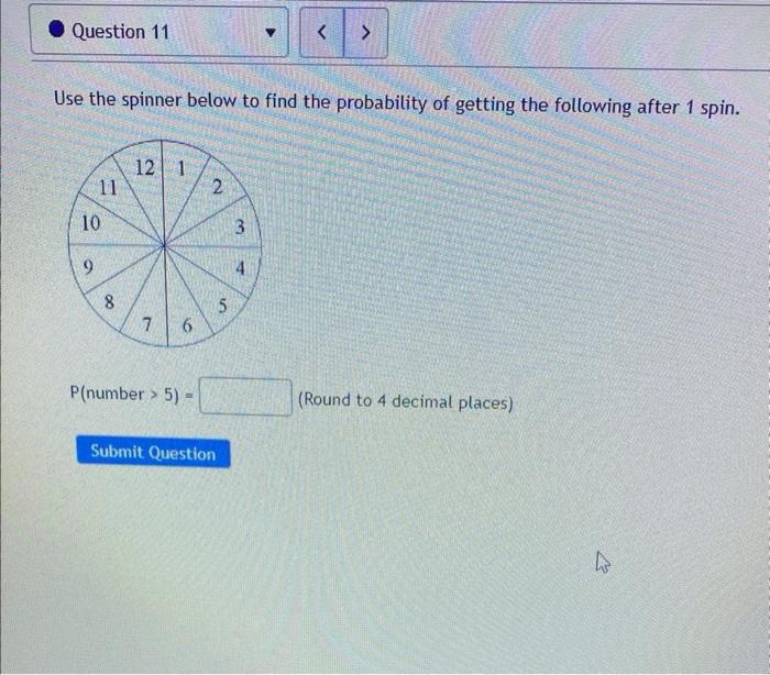 Solved Use the spinner below to find the probability of | Chegg.com