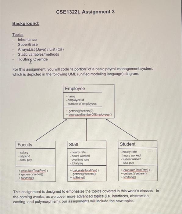 Solved Cse1322l Assignment 3 Background Topics Inheritance 2421