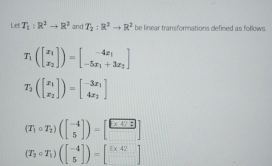 Solved Let T1:R2→R2 and T2:R2→R2 be linear transformations | Chegg.com