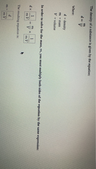 Solved The density of a substance is given by the equation: | Chegg.com