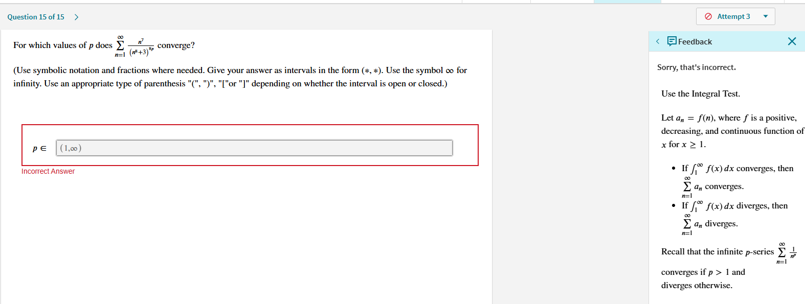 Solved For which values of p ﻿does | Chegg.com