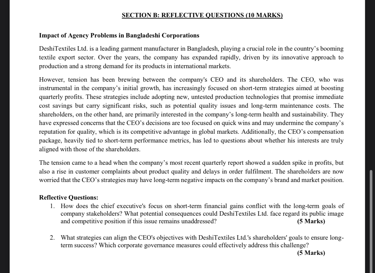 Solved SECTION B: REFLECTIVE QUESTIONS (10 ﻿MARKS)Impact of | Chegg.com