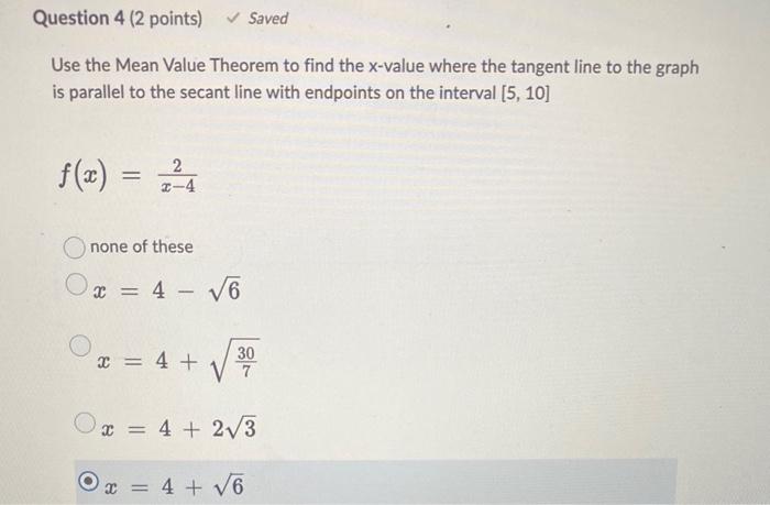 Solved Use the Mean Value Theorem to find the x-value where | Chegg.com