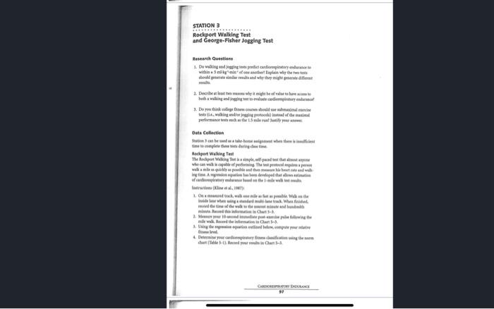 Solved STATION 3 Chart 5-3 Walking \& Jogging Test Protocols | Chegg.com