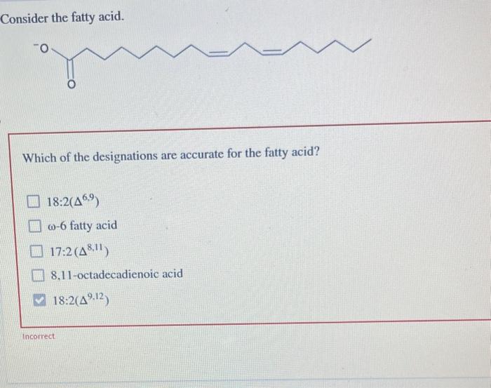 Solved Consider the fatty acid. Which of the designations | Chegg.com