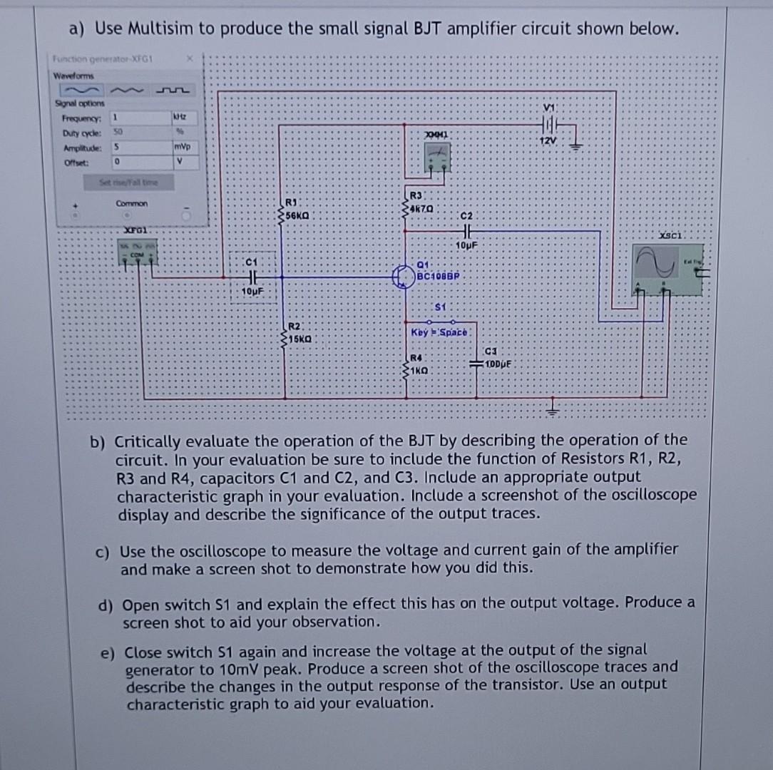 Solved a) Use Multisim to produce the small signal BJT | Chegg.com
