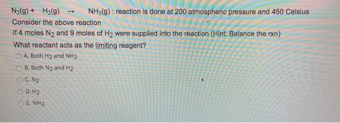 Solved N2(g) + H2(g) NH3(9): reaction is done at 200 | Chegg.com