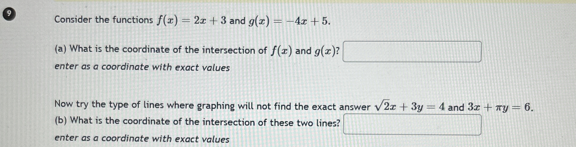 Solved 9 ﻿Consider the functions f(x)=2x+3 ﻿and | Chegg.com
