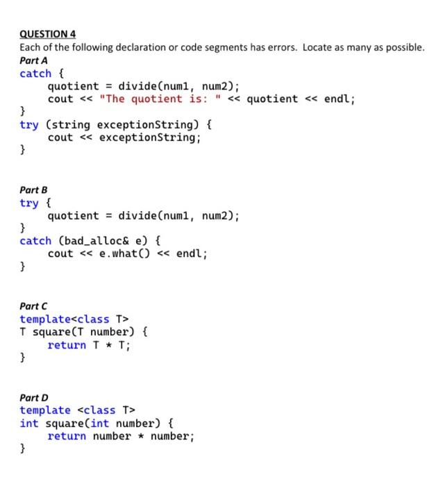 Solved QUESTION 1 Each of the following member functions for | Chegg.com