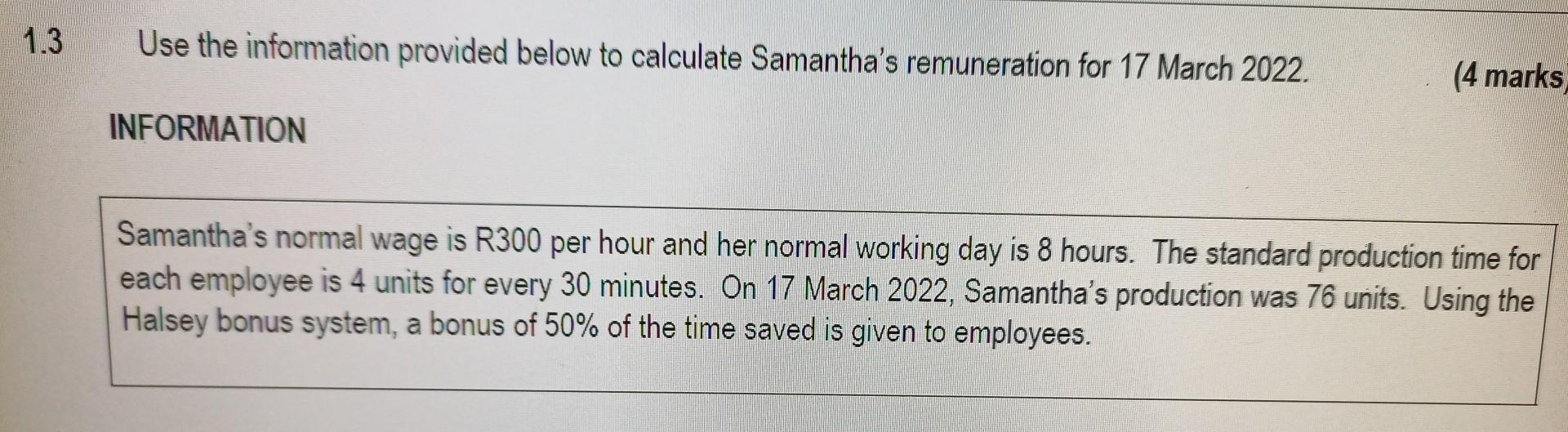 Solved 1.3 Use the information provided below to calculate | Chegg.com