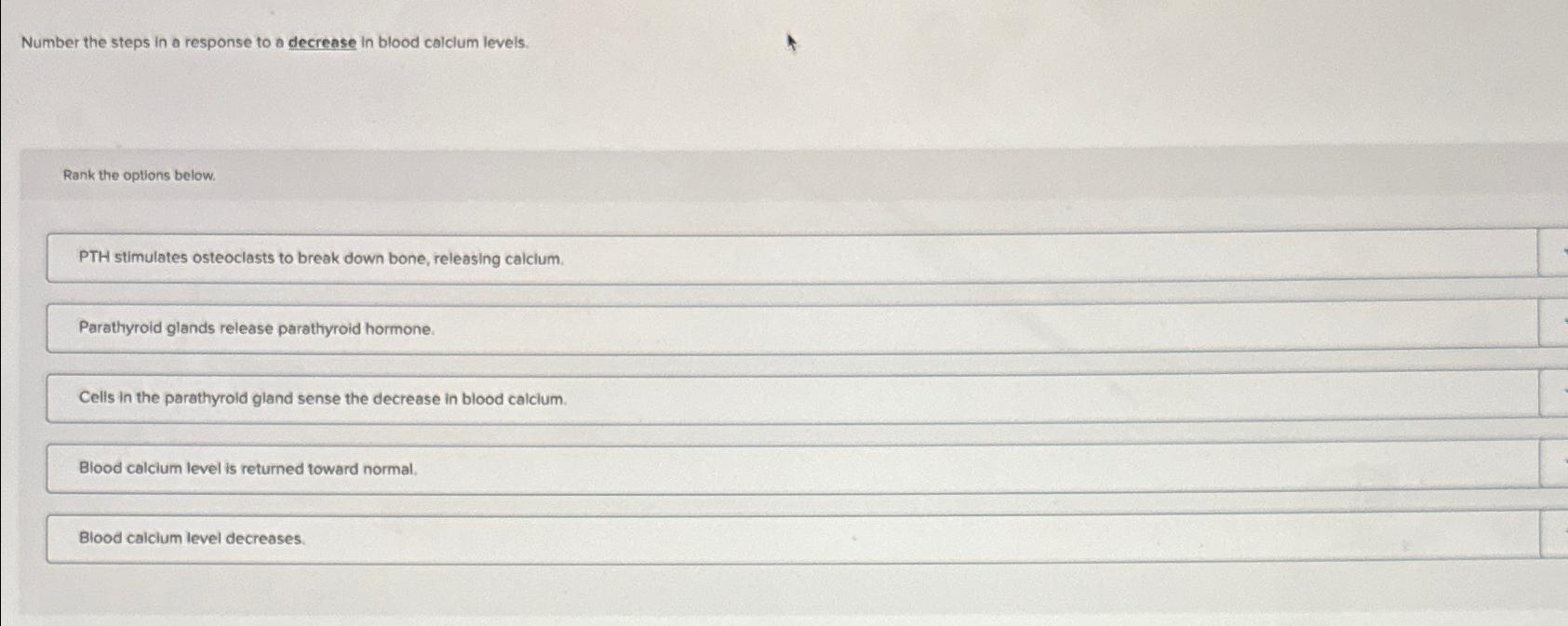 Solved Number the steps in a response to a decrease in blood | Chegg.com