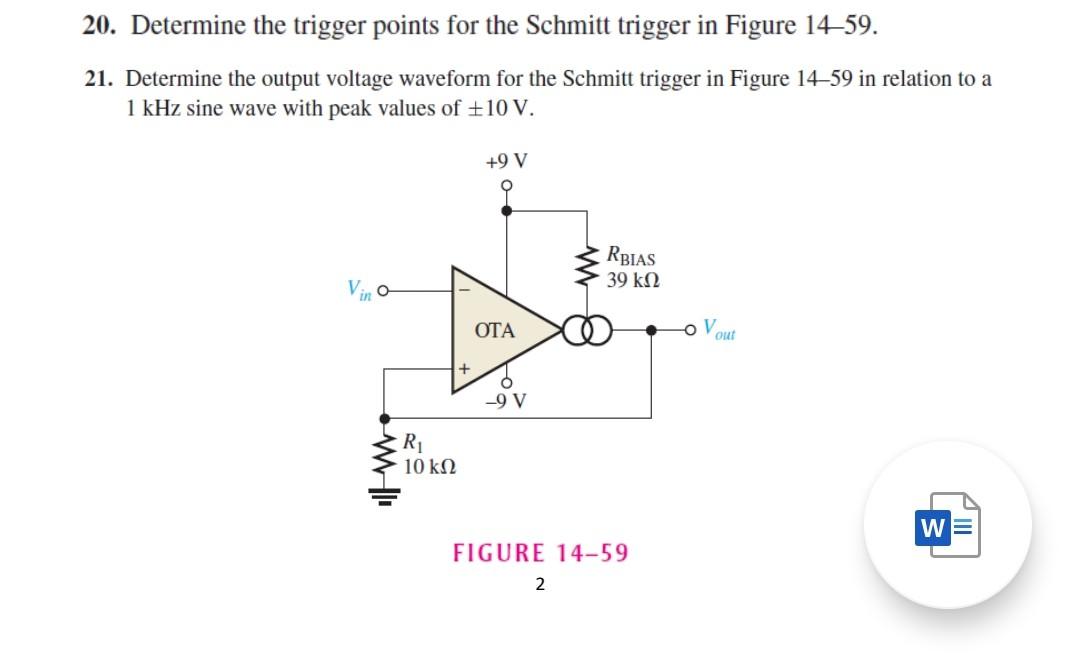 Solved 20. Determine the trigger points for the Schmitt | Chegg.com