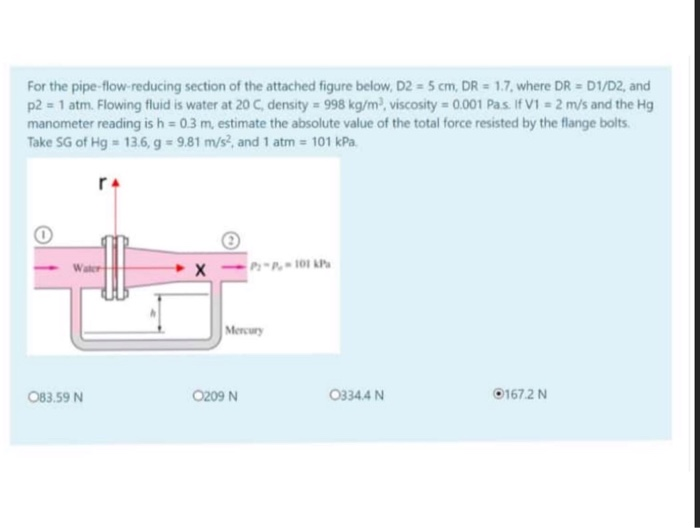 Solved For the pipe-flow-reducing section of the attached | Chegg.com