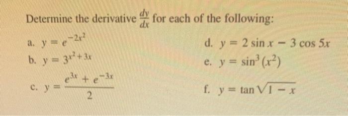 Solved Determine the derivative dxdy for each of the | Chegg.com