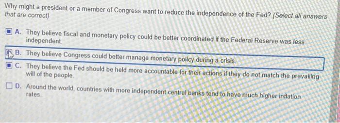 Solved Why might a president or a member of Congress want to | Chegg.com