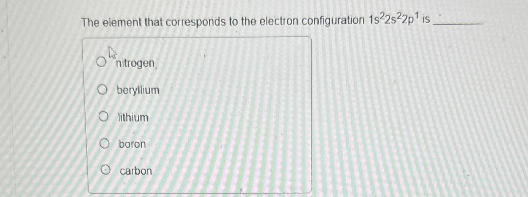 Solved The element that corresponds to the electron | Chegg.com