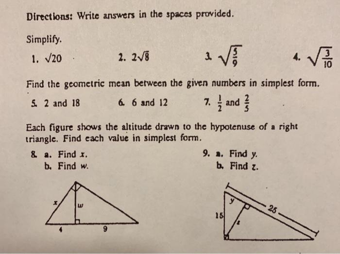 Solved Directions: Write answers in the spaces provided. | Chegg.com