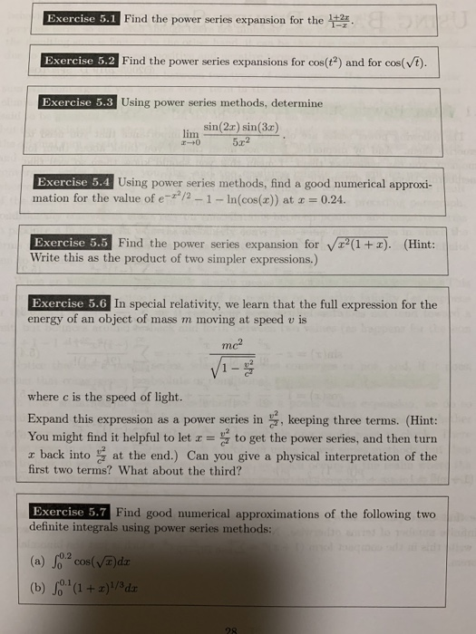 Solved Exercise 5.1 Find the power series expansion for the | Chegg.com