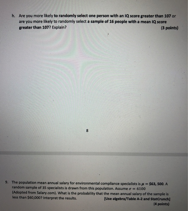 Solved 8. In a standardized IQ test from Question #3, scores | Chegg.com