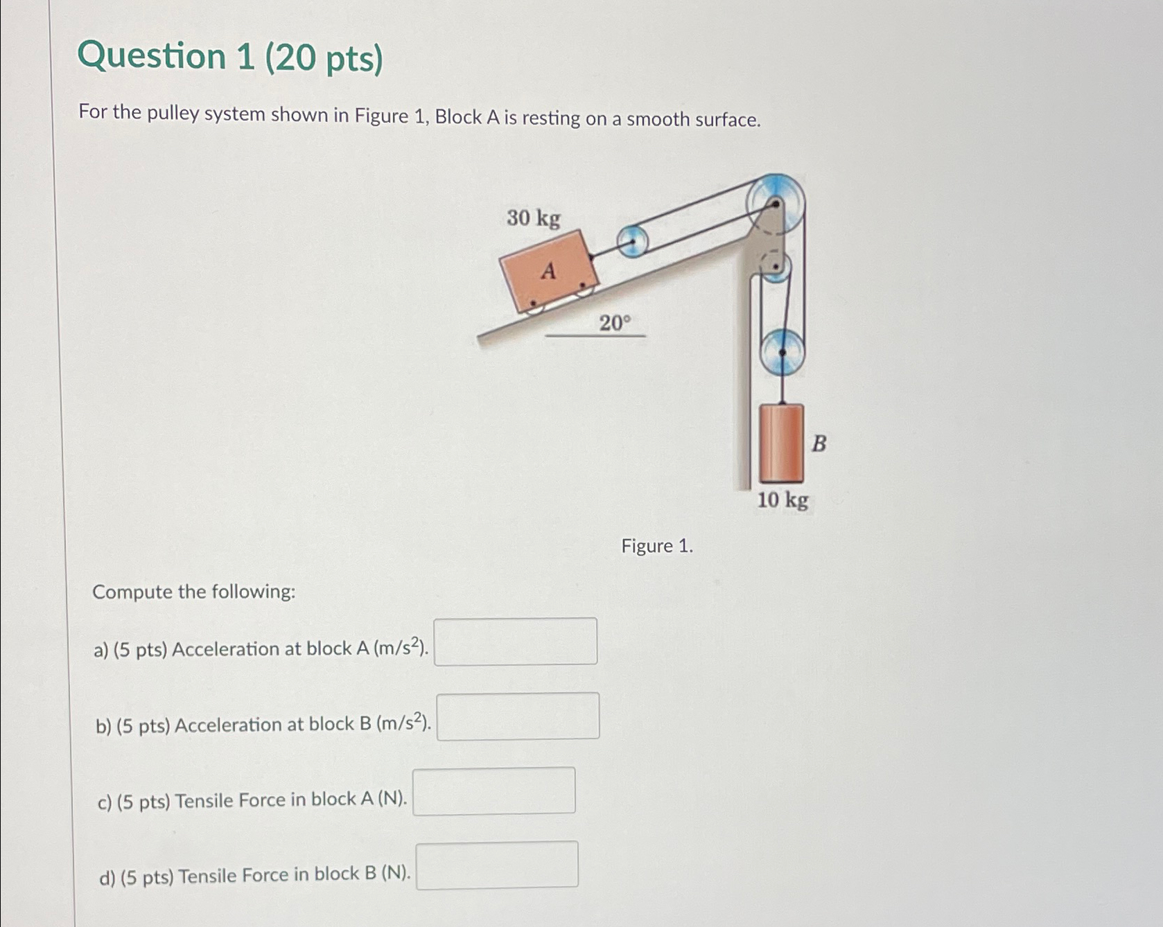 Solved Question 1 (20 pts)For the pulley system shown in | Chegg.com Solved Question 1 (20 pts)For the pulley system shown in | Chegg.com