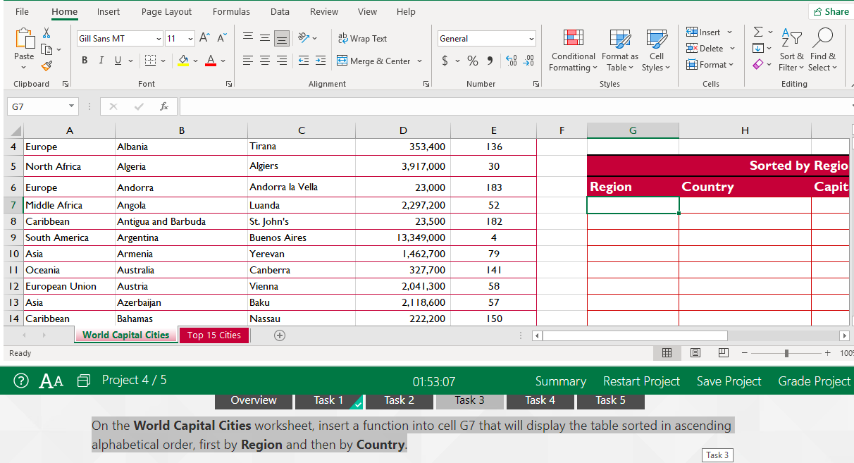 Solved Task 5On the World Capital Cities worksheet, insert a | Chegg.com