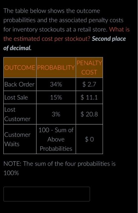 Solved The table below shows the outcome probabilities and | Chegg.com